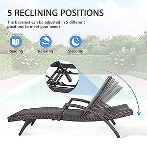 Iwicker Aluminum Outdoor Chaise Lounges with Quick Dry Foam Padded, Adjustable Wicker Patio Reclining Lounge Chairs with Wheels and Armrest, Set of 2
