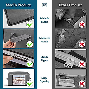 MecTo 3 Pack Clothes Storage Bag Large Capacity Under Bed Storage Organizer with Reinforced Handle Foldable Thick Fabric Storage Containers for Comforters, Blankets, Bedding (90L, Grey)