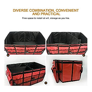 Car Trunk Organizer Soft Felt Storage Box Large Anti Slip Compartment Boot Storage Organizer Tool Bag Car Storage Bag (Rosso)