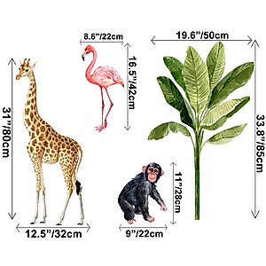 Murwall Kids Wall Decal Peel and Stick Safari Animal Wall Decals Cute African Animals Set Wall Sticker Zebra Giraffe Elephant Lion Leaves Sticker Kids Room Childroom