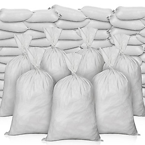 200 Pcs Empty Sandbags Heavy Duty Sand Bags with Ties Woven Polypropylene Sand Bags Bulk Sand Bag for Flooding 16 x 26 Inches Sandbag Flood Protection for Emergency Hurricane Season Supplies (White)