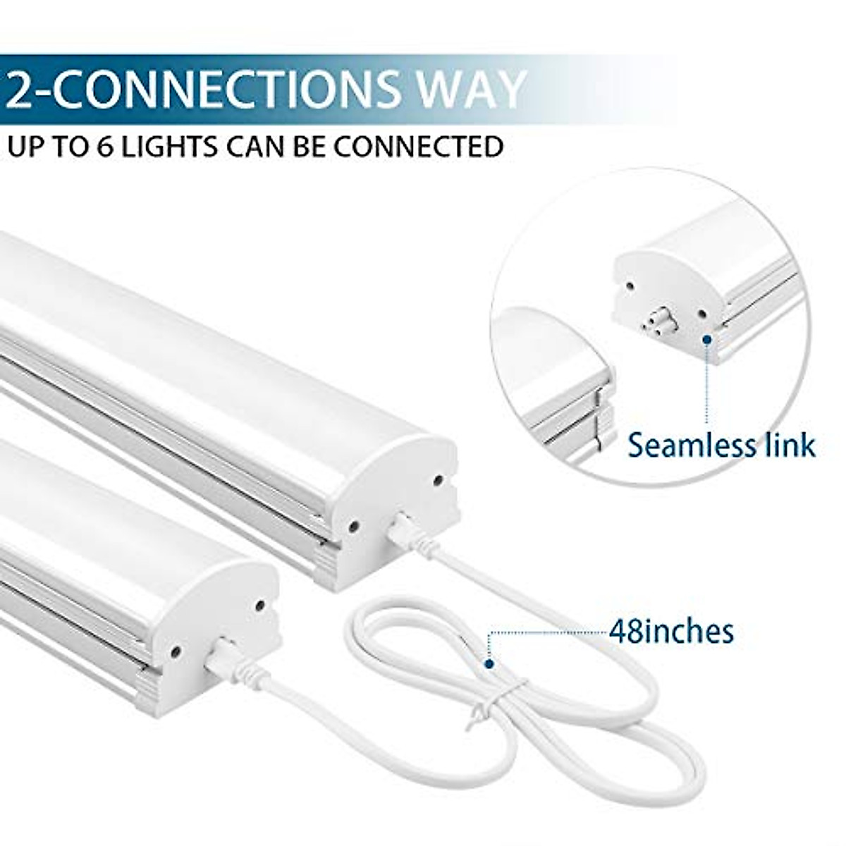 (Pack of 2) Barrina 4ft 45 Watt Extendable Utility LED Shop Light Workbench Light 6500K Super Bright White 4500lm 300W Equivalent Built-in ON/Off Switch Frosted Linear LED Light Bar