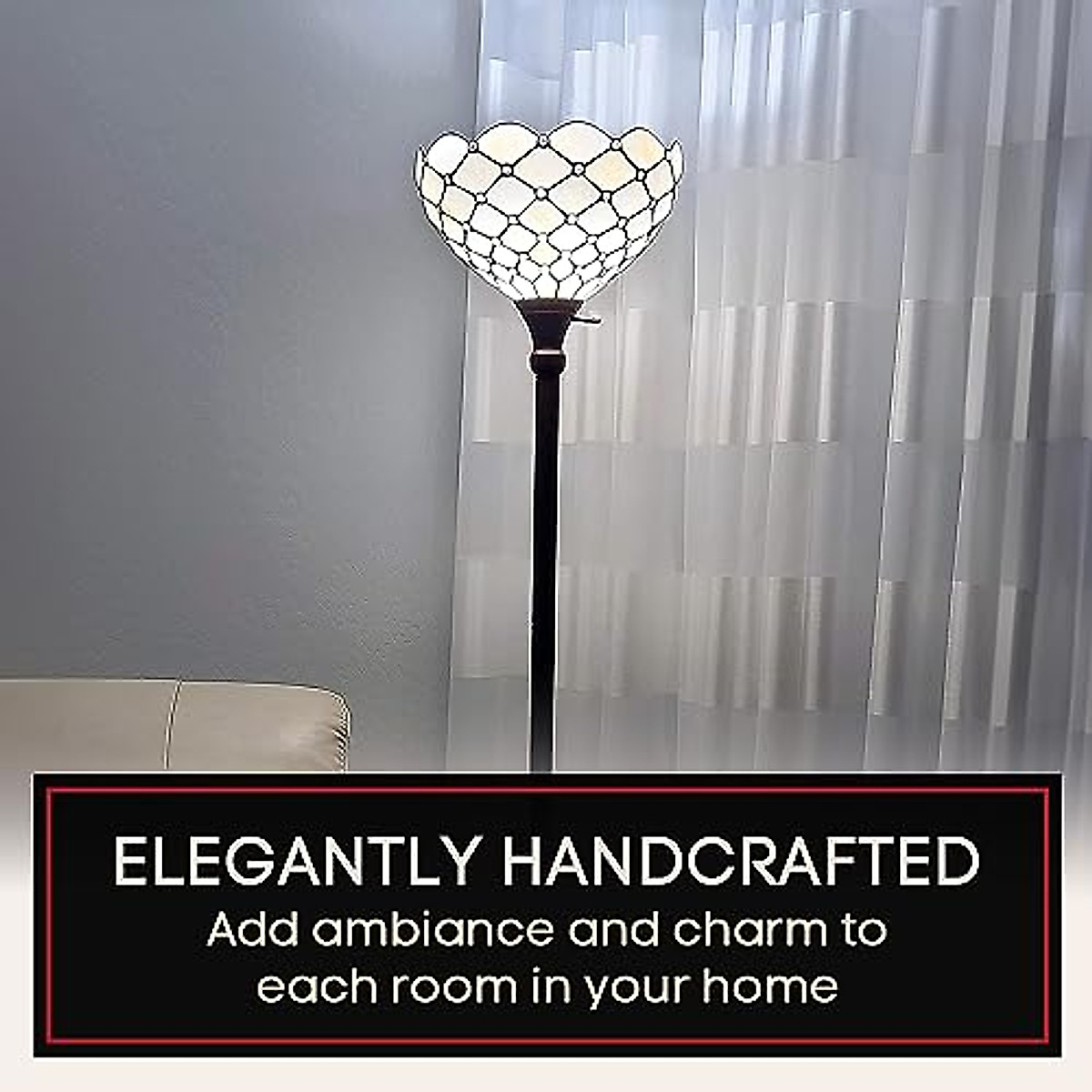 Amora Upright Tiffany Floor Lamp - 72” Pearl Stained Glass Floor Lamp