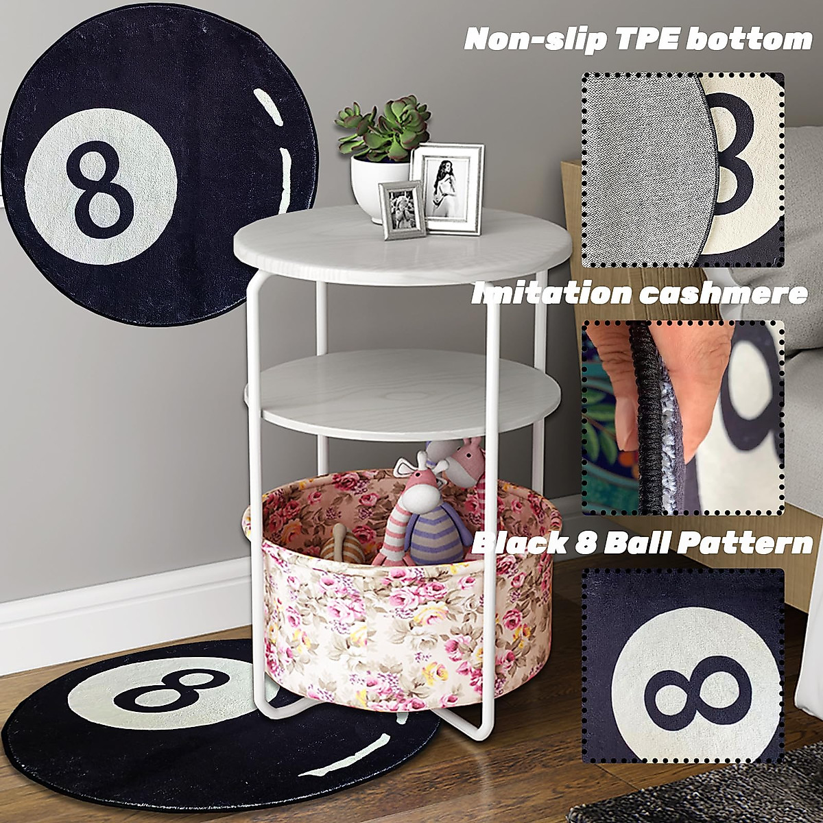 8 Ball Rug, 32" Black Round Area Rug, Cute Black Floor Rug Doormat, Billiard 8 Ball Carpet, Eight Ball Rug Absorbent&Soft Bath Mat for Living Dining Dorm Room Bedroom Decor (40")
