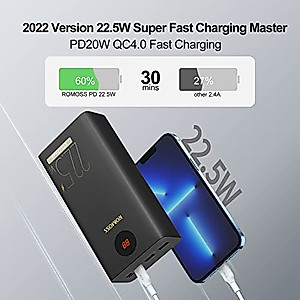 ROMOSS 40000mAh Power Bank, 22.5W & PD20W USB C Fast Charging Portable Charger with 3 Outputs and 3 Inputs External Battery Pack Compatible with iPhone 13/12, iPad, MacBook Pro, Surface, Samsung etc