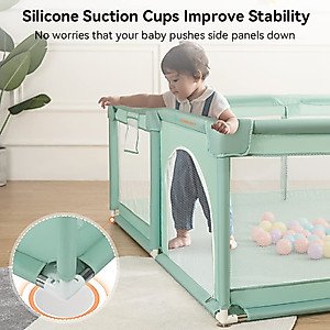 COMOMY Playpens for Babies and Toddlers, 71"x59" Baby Playard Extra Large, Safe and Non-Slip Baby Fence, Full Mesh Design, Indoor & Outdoor Kids Activity Center, Baby Play Pens (Dark Green)