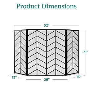 Best Choice Products 52x31in 3 Panel Chevron Fireplace Screen, Mid Century Modern Wrought Iron Hand Crafted Fire Place Guard for Living Room Home Decor, Steel Mesh - Black