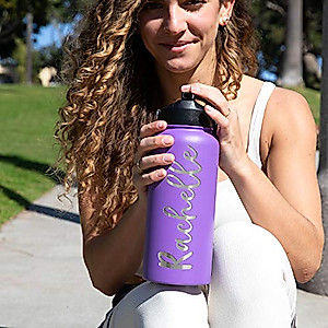 Personalized Water Bottle w Straw Lid Double Wall Insulated | 24 oz - 16 Designs - 9 Colors | Custom Water Bottle w Name and Text, BPA Free - Non Sweat - Vacuum Insulated