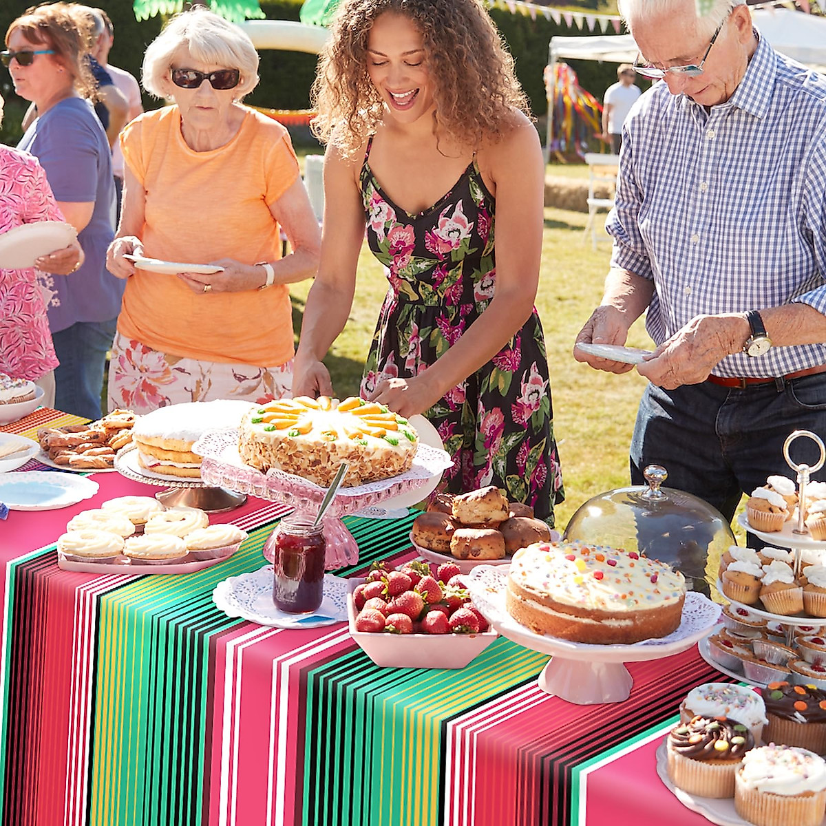 Hxezoc 3 Pack Disposable Plastic Mexican Serape Tablecloths, Mexican Fiesta Striped Party Table Cover for Mexican Party Wedding Birthday Party Decorations Outdoor Indoor Party Supplies