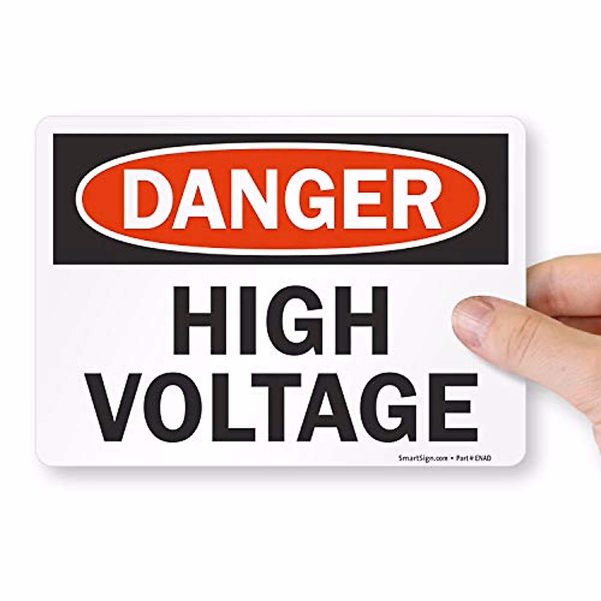 SmartSign (Pack of 4) 5 x7 inch “Danger - High Voltage” OSHA Sticker Labels, 5 mil Laminated Polyester with SuperStick Adhesive, Red, Black and White