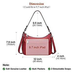 Over Earth Soft Leather Handbags for Women Crossbody Purses Multi Pockets Shoulder Bags Messenger Bag Medium(O120E UG Wine Red)