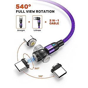 AUFU 540 Degree Magnetic Charging Cable (3Pack-6.6ft/6.6ft/6.6ft), Magnetic Phone Charger USB Magnetic Cable 3A Fast Charging Data Sync Nylon Braided USB Cord Cable for Micro USB Type C