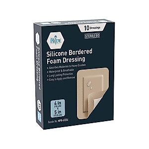 MED PRIDE Silicone Bordered Foam Adhesive Sterile Dressing Pads 4"X5", Pack of 10, Individually Wrapped, Nonstick, Pain Free Removal
