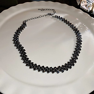 Jumwrit Rhinestone Choker Necklace Black Square Rhinestone Necklace Fashion Prom Party Sparkle Rhinestone Row Chain Necklace for Women Girls