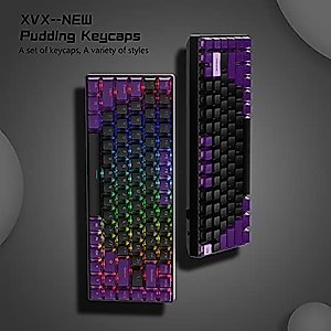 XVX Pudding Keycaps - PBT Keycaps, 165 Keys Keyboard Keycaps, OEM Profile Keycaps Set, Custom Keycaps for 61/68/84/87/82/100 Cherry Gateron MX Switches Mechanical Keyboard - Black Purple