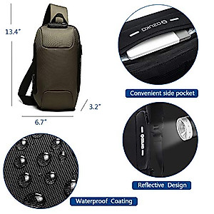 ZUK Sling Bag Shoulder Crossbody Backpack Waterproof Sling Backpack with USB Charging Port Anti Theft Chest Pack Bag Casual Daypack Fit 9.7 Inch Ipad (Army Green)