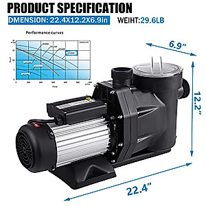 TOPDEEP Pool Pump 2.5 HP Inground, 8800 GPH Self Primming pool pump above ground, 1850W Single Speed Swimming pool pumps with Strainer Basket & 2Pcs Connectors