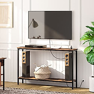 HOOBRO Console Table with Charging Station, 47.2” Narrow Entryway Table with Power Outlets and USB Ports, Skinny Sofa Table, Behind Couch Table, for Entryway, Hallway, Foyer, Rustic Brown BF201XG01