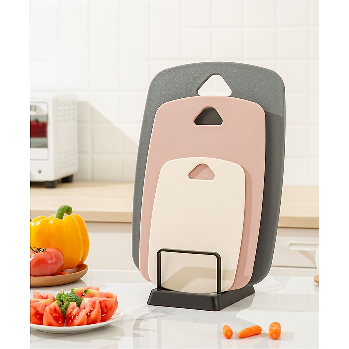 Cutting Boards for Kitchen,Plastic Cutting Board Set of 3, Thick Chopping Boards for Meat, Veggies, Fruits, with Easy Grip Handle,Dishwasher Safe (Pink, 3Pcs)