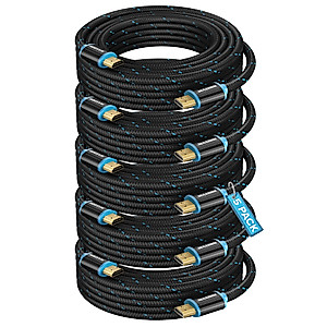 HDMI Cable 4K Ultra HD 25 Foot (5 Pack) Nylon Braided HDMI 2.0 Cable, High Speed 18Gbps 4K60Hz HDR, 3D, 2160p, 1080p, HDCP 2.2, ARC, HDMI Cables for Monitors, HDTV