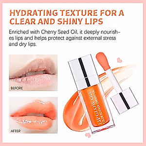 Hydrating Lip Glow Oil, Plumping Lip Oil, Tinted Lip Balm Lip Care, Transparent Toot Lip Oil, Moisturizing Lip Gloss, Non-Sticky Long Lasting Lip Oil Gloss, Lip Plumper Gloss