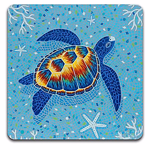 Watercolor Sea Turtle Square Coaster Set - Made of Recycled Rubber - Set of 4