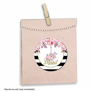 Ooh La La Paris Thank You Sticker Labels, 40 2" Party Circle Stickers by AmandaCreation, Great for Party Favors, Envelope Seals & Goodie Bags