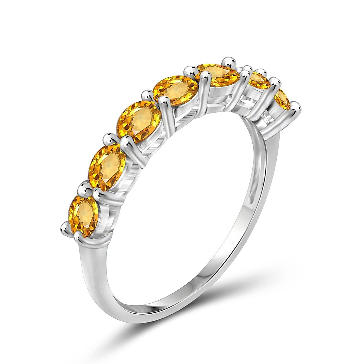 JEWELEXCESS Citrine Ring – Stunning Sterling Silver Ring with 1.25 Carat T.G.W. Citrine - Elegant 7-Stone Ring Design - Hypoallergenic Sterling Silver