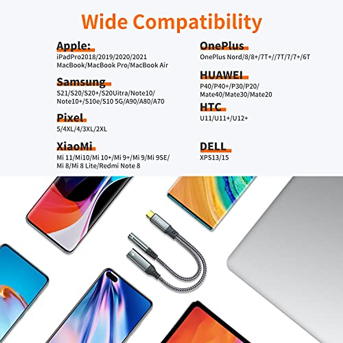 USB C to 3.5mm Headphone and Charger Adapter, 2-in-1 USB Type C to Aux Jack Dongle Cable with PD 60W Fast Charging for iPhone 15 Pro Max Plus, Samsung Galaxy S20 S21 S22 S23 Ultra, Note 20, iPad Pro