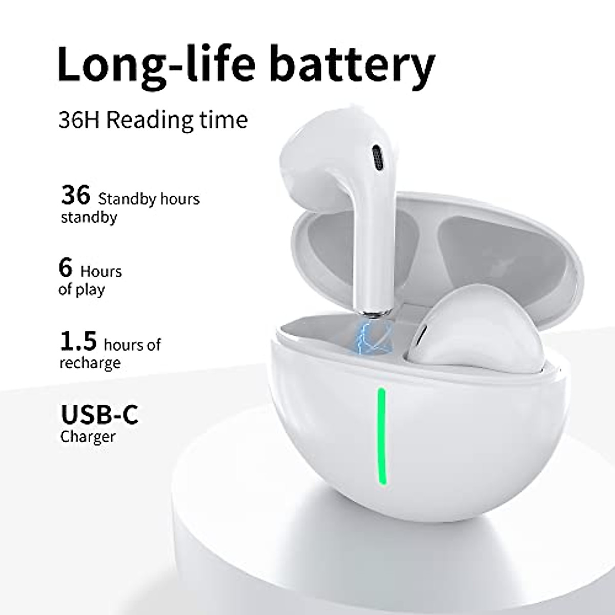 Mini Wireless Earbuds White Bluetooth Earbuds Built-in Mic IPX5 Waterproof Immersive Sound Cordless Earbuds Fast Charge Single/Twin Mode Unisex White Bluetooth Earbuds for Work,Office,Sport