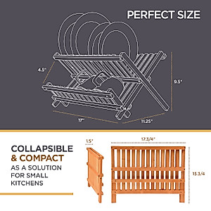 Collapsible Dish Drying Rack and Expandable Bamboo Silverware Organizer