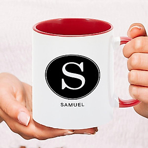 Two_Tone Red Mug Personalized Initial Letter with Name Coffee Mug, Letter Monogram S Funny Coffee Mug Cup, A to Z 26 Alphabet Mug Tea Mug Gift 11 OZ