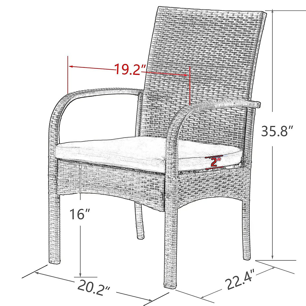 SAILARY Wicker Patio Dining Chairs with Padded Cushions, Outdoor Rattan Chairs with Armrest Support 350 lb Set of 6