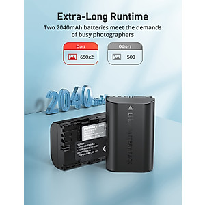 LP-E6 Battery 2 Pack 2040mAh Evatronic Camera Rechargeable Battery Charger, Dual Slot Compatible for Canon LP-E6N Camera Batteries 90D 80D 70D 5D Mark II III IV 5DS 5DS R6 Mark II 6D 60D 6D Mark II 7D