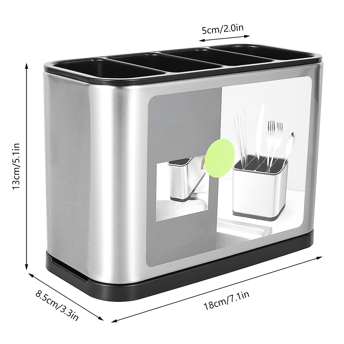 Keyohome Kitchen Cutlery Holder Stainless Steel Large Capacity Utensil Holder with Divider Weighted Base for No Tipping for All Kitchens Countertop or Table,18x13x8.6cm