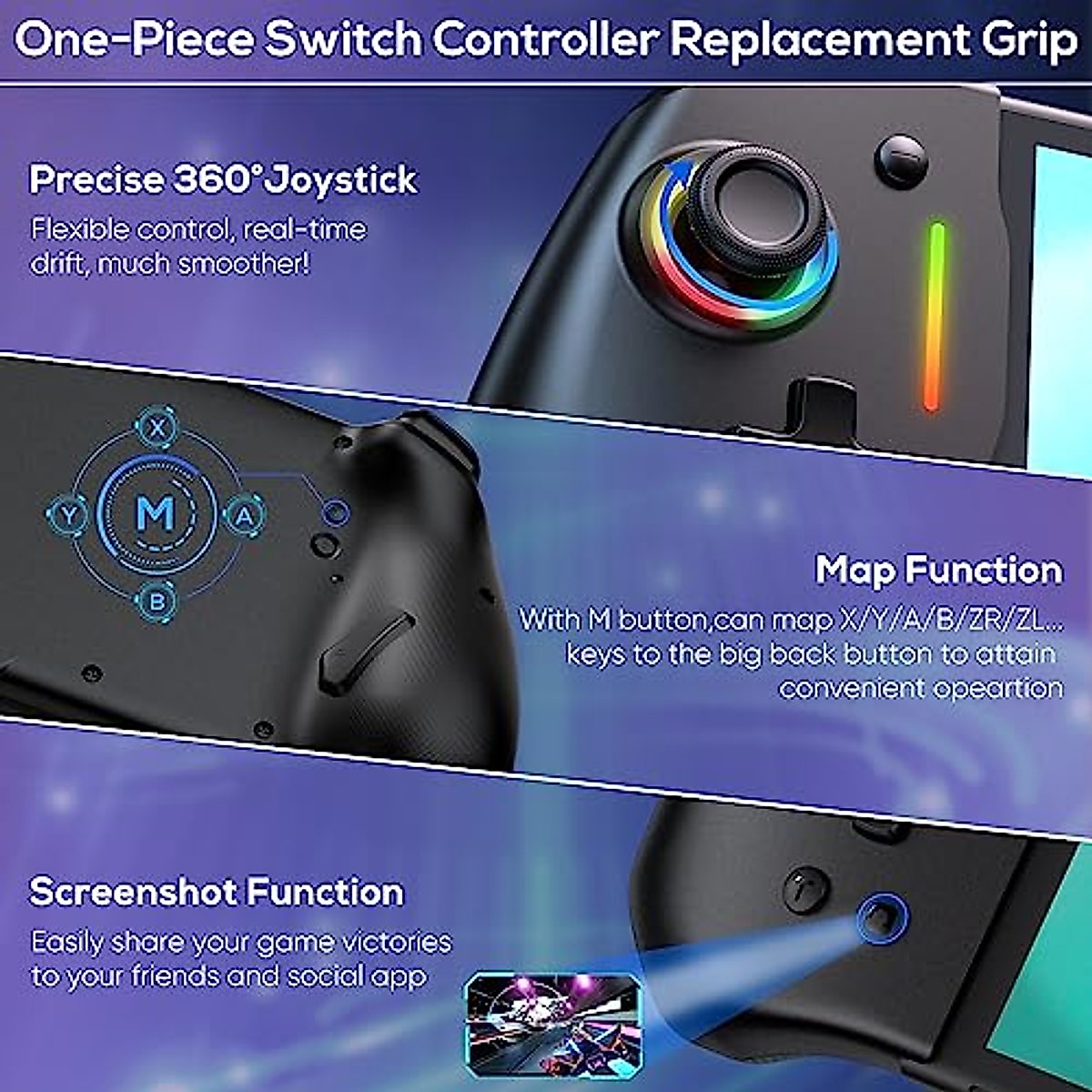 Switch Controller for Nintendo Switch/OLED, RGB One-Piece Joypad Controller for Switch Controllers Joy-con with Adjustable TURBO, Dual Motor Vibration,Handheld Switch Pro Controller for Switch Gaming