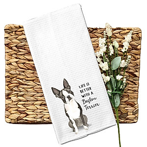 Watercolor Life is Better with a Boston Terrier Bostie Microfiber Kitchen Tea Bar Towel Gift for Animal Dog Lover
