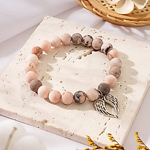 QWNHONEY Grief Gifts for Women Pink Beads Bracelet with Angle Wings Jewelry Gifts for Women Whisper I Love You to A butterfly and It Will Fly to Heaven to Deliver Your Message