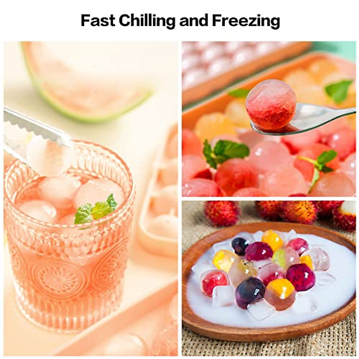 Voraiya®Ice Cube Trays, Round Ice Cube Tray with Lid & Bin, Ice Ball Maker Mold for Freezer, Mini Circle Ice Cube Tray, 66PCSx1.1in Ice Sphere Mold for Cocktail,Whiskey,Coffee,2 Trays