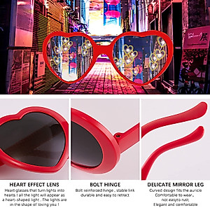 YQVIE Heart Shaped Sunglasses with Heart Effect for Women Light Changing Heart Effect Diffraction Glasses for Party Supplies (Black/White/Red/Pink)