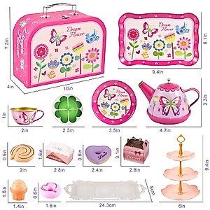 Toylink Kids Tea Party Set for Little Girls Princess Toys 47Pcs Tin Tea Set Food Dessert Playset Carring Box Kitchen Pretend Play Toy for 3 4 5 6 Years Toddler Girls Birthday Gift