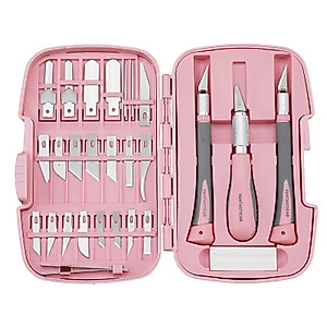 FantastiCAR Craft Knife Precision Cutter Hobby Knife Blades Set (30pcs) for Art Work, Scrapbooking, Stencil, Architecture Modeling, Wood Leather Working (Pink)