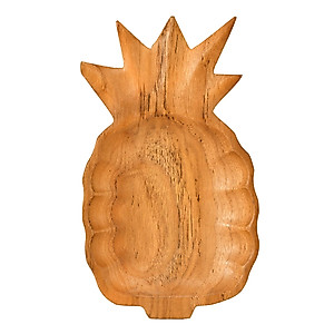 AeraVida Adorable Tropical Fruit Pineapple Carved Teak Wood Snack Plate | Versatile Wood Fruit Plate | Teak Tree Wood Kitchen Decor| Handmade Home Serving Platter for Dish| Kitchen Decorative Food