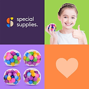 Squishy Stress Ball Squeeze, Color Sensory Toy, Relieve Tension, Anxiety, ADHD, Home, Travel and Office Use, Fun for Kids and Adults (4-Pack)