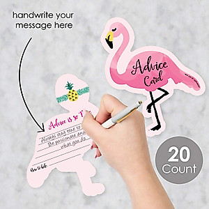 Big Dot of Happiness Pink Flamingo - Party Like a Pineapple - Wish Card Tropical Summer Baby, Bridal Shower or Bachelorette Party Activities - Shaped Advice Cards Game - Set of 20