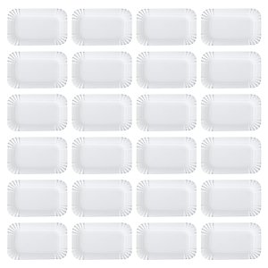 100PCS Paper plate for cake Fruits Tray dishwasher tray dinner Dish birthday disposable dinnerware disposable serving trays Party Paper Plates rectangle Foam white meat dish
