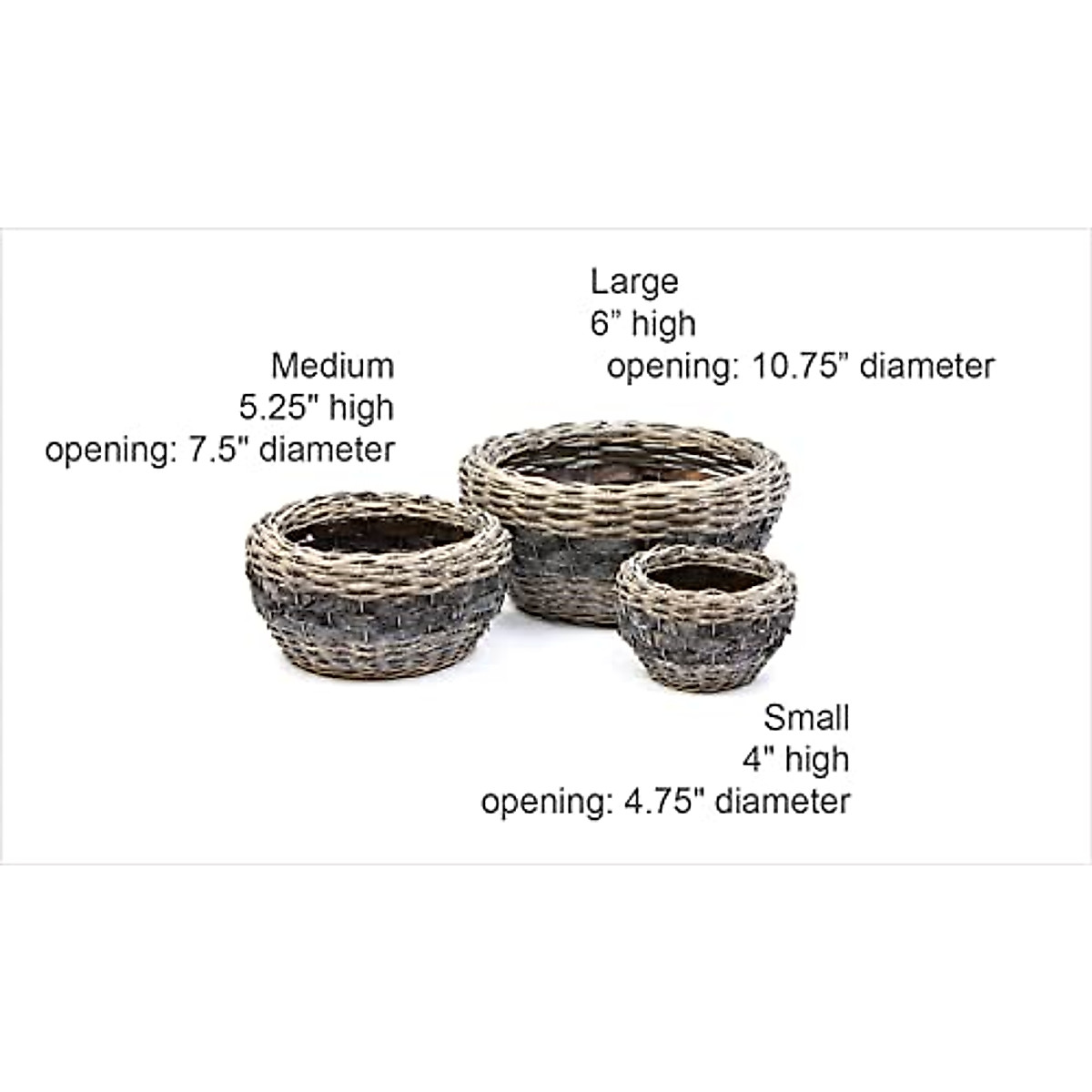 Napco Willow and Wood Woven Planter Cover Basket with Liner, 10.75 x 6, Gray