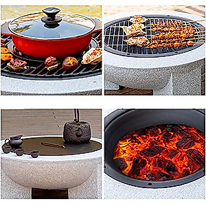 Garden Fire Pit Grill Bowl Grill Barbecue Rack Fire Pit with BBQ Grill Shelf, Outdoor Garden Patio Heater Grill Camping Bowl BBQ with Poker, Grate, Grill, Mesh Lid