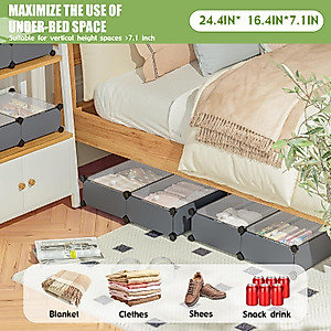 EE-RoomWorld Shoe Storage Organizers，7 inches height plastic metal under bed Shoe Storage，4 pairs shoe under bed storage containers，under bed Organizer with clear lids for shoe boot dorm storage