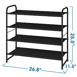 Simple Trending 4-Tier Stackable Shoe Rack, Expandable & Adjustable Fabric Shoe Shelf Storage Organizer, Black